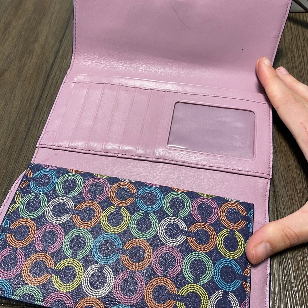 Coach Pebbled Leather Multicolor Checkbook Wallet - Gem